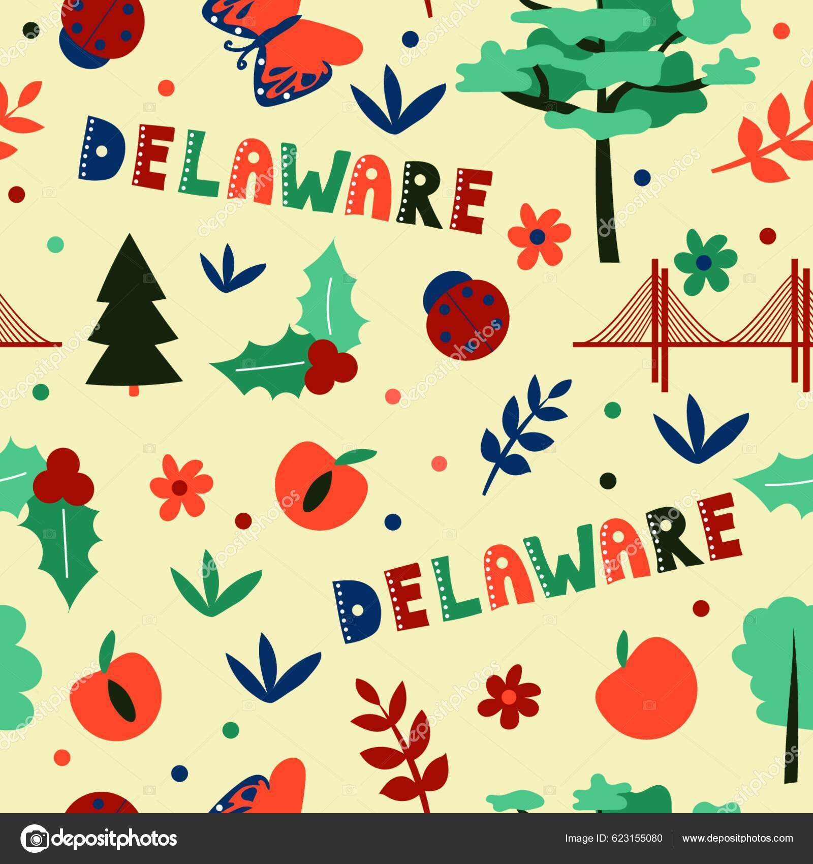 Usa Sammlung Vektorillustration Des Delaware Themas Staatliche Symbole ...