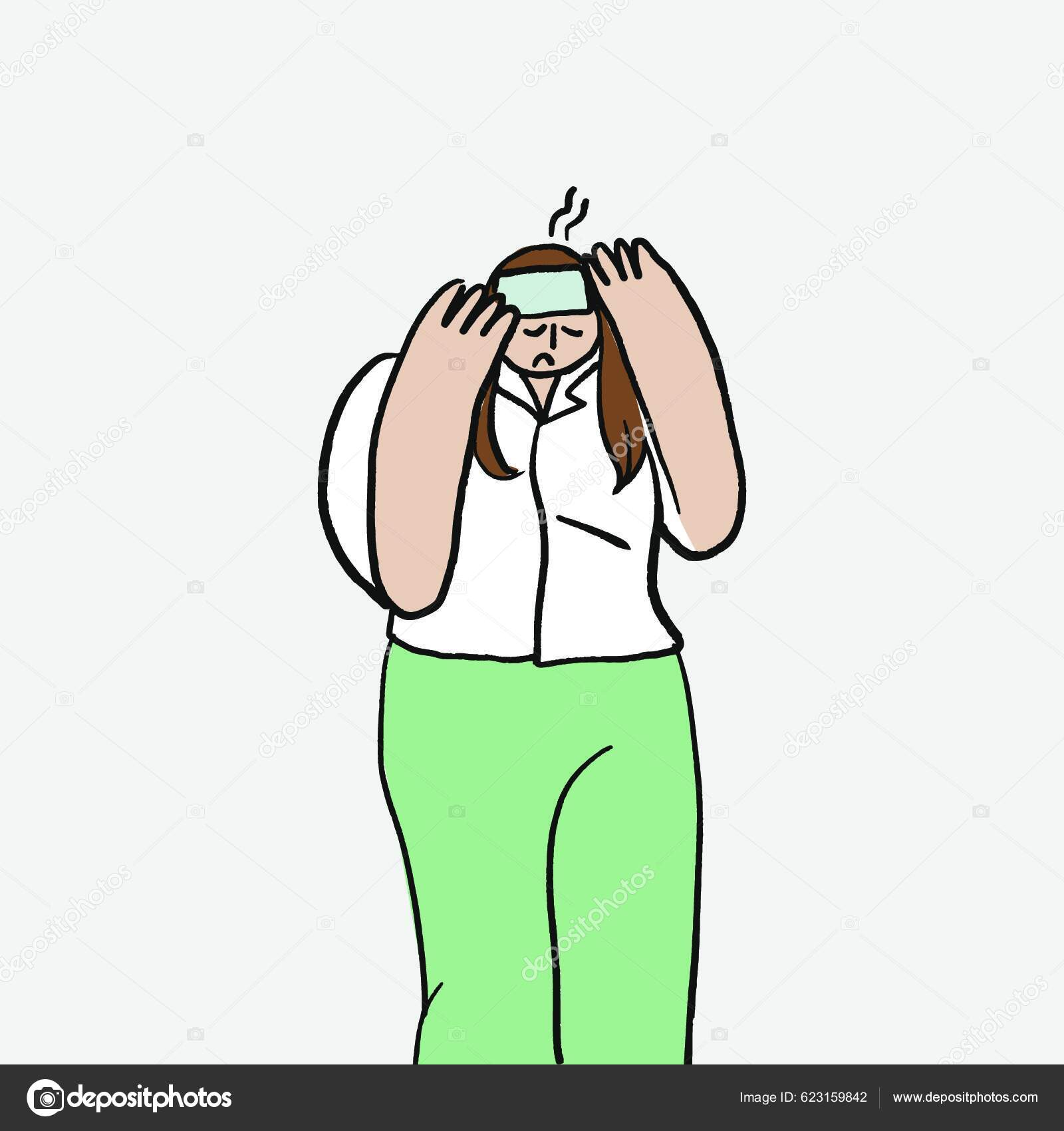 Hand Drawn Healthcare Doodle Vector Woman Fever Character Stock Vector ...