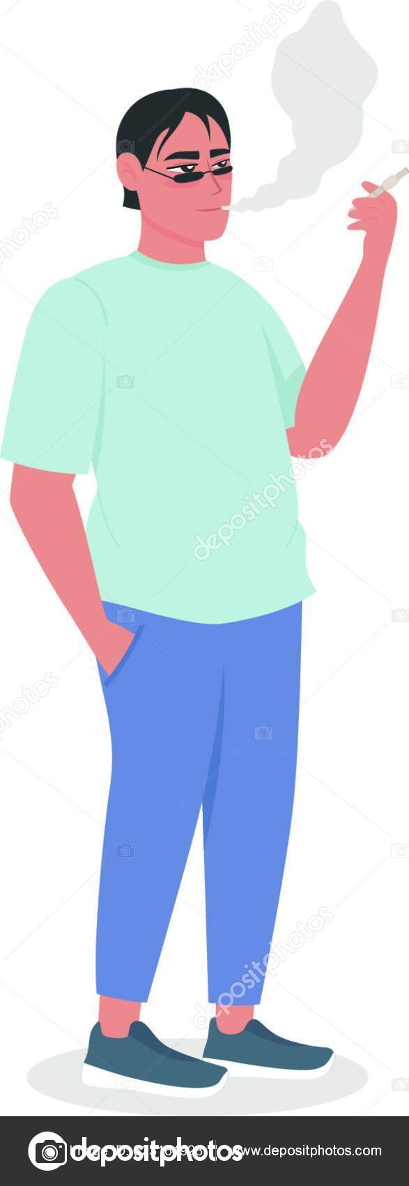 Man Smoking Cigarette Semi Flat Color Vector Character Stock Vector by ...