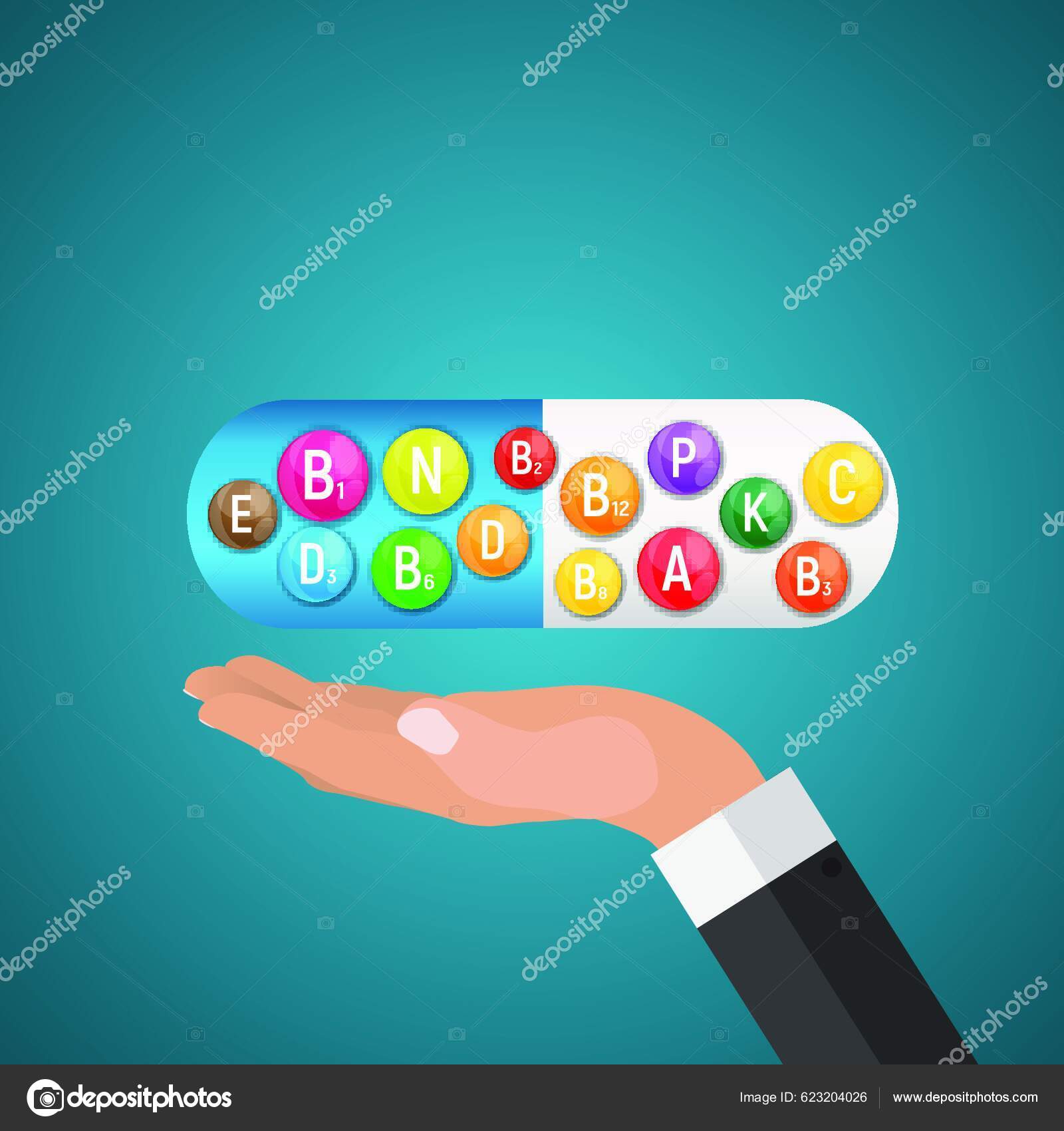 Hand Vitamin Antioxidant Complex Vector Illustration Stock Vector by ©YAY_Images 623204026
