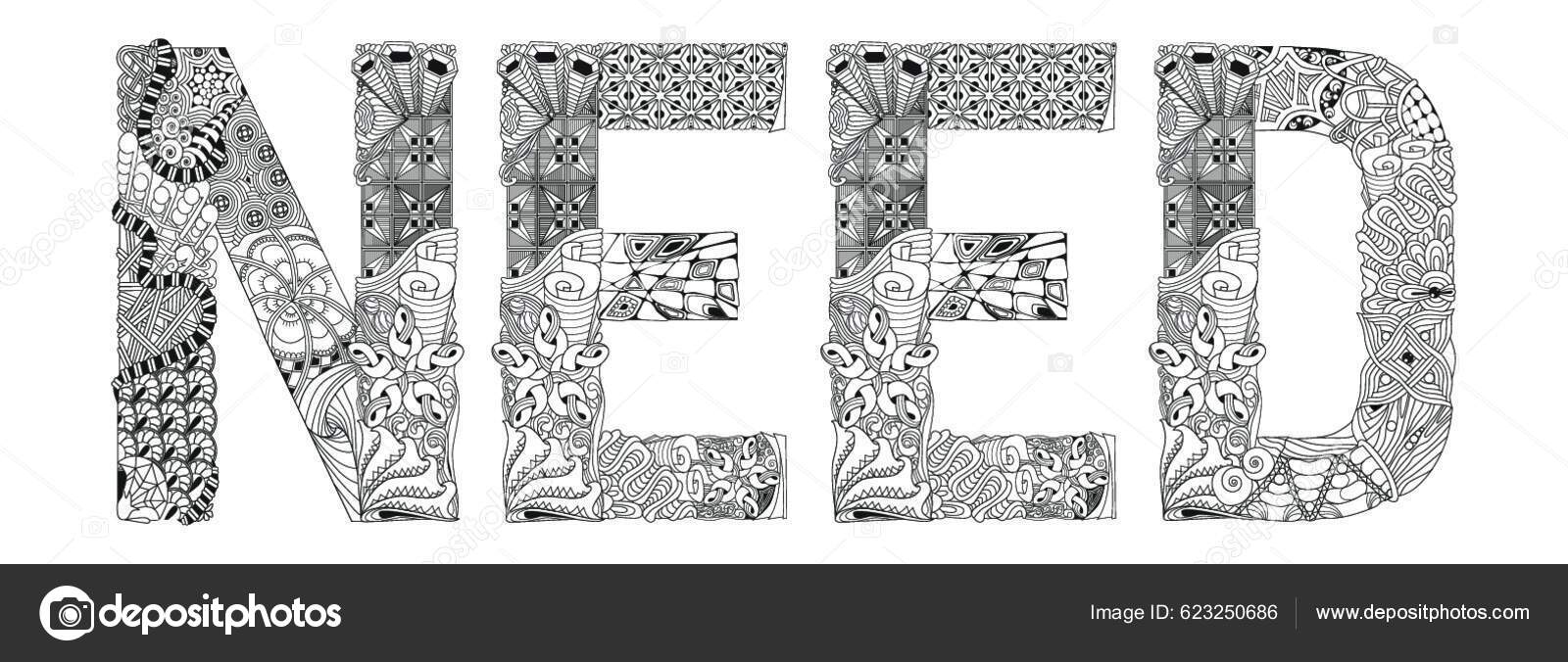 Word Need Coloring Vector Decorative Zentangle Object Stock Vector by ...