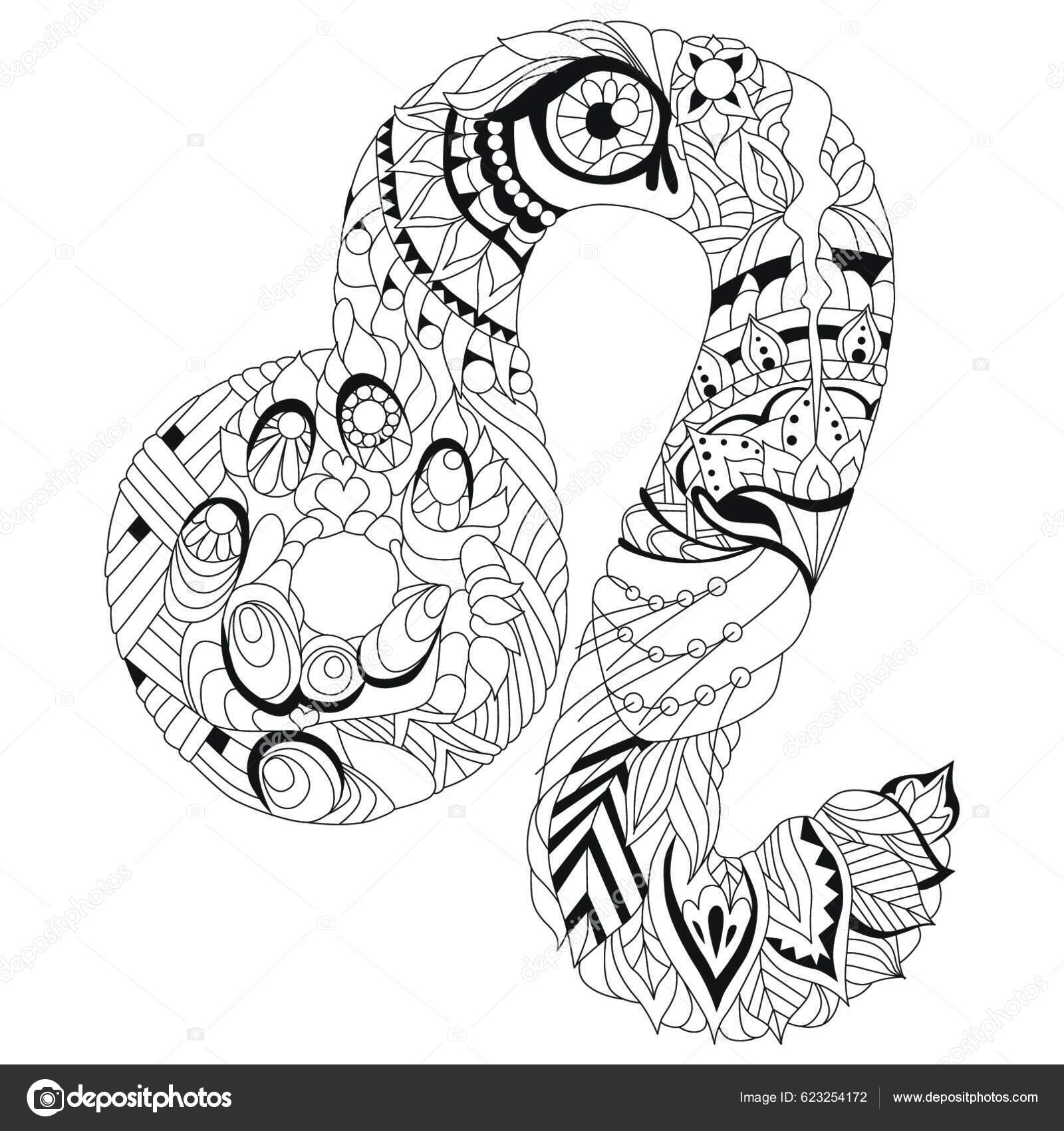 Leo Zodiac Sign Cute Cartoon Lion Character Retro Zentangle Stylized ...