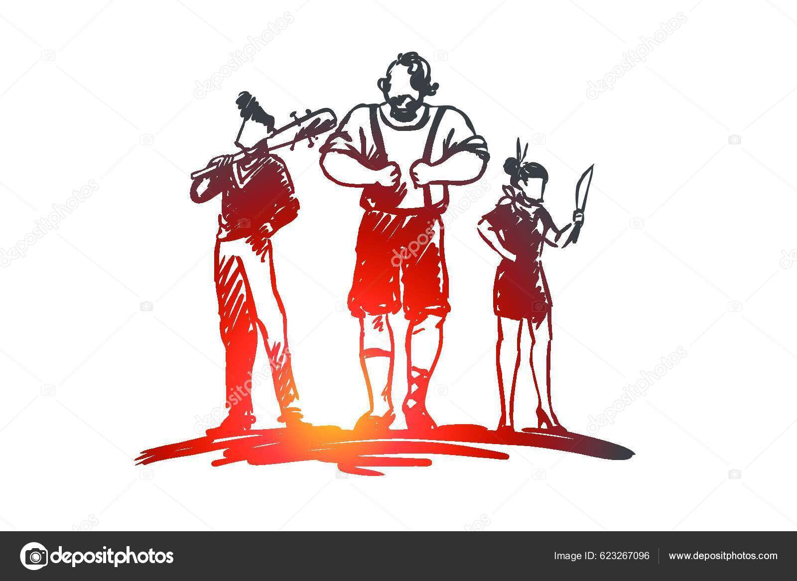 Pandillas Bandidos Criminales Gángsters Concepto Armas Vector Aislado ...