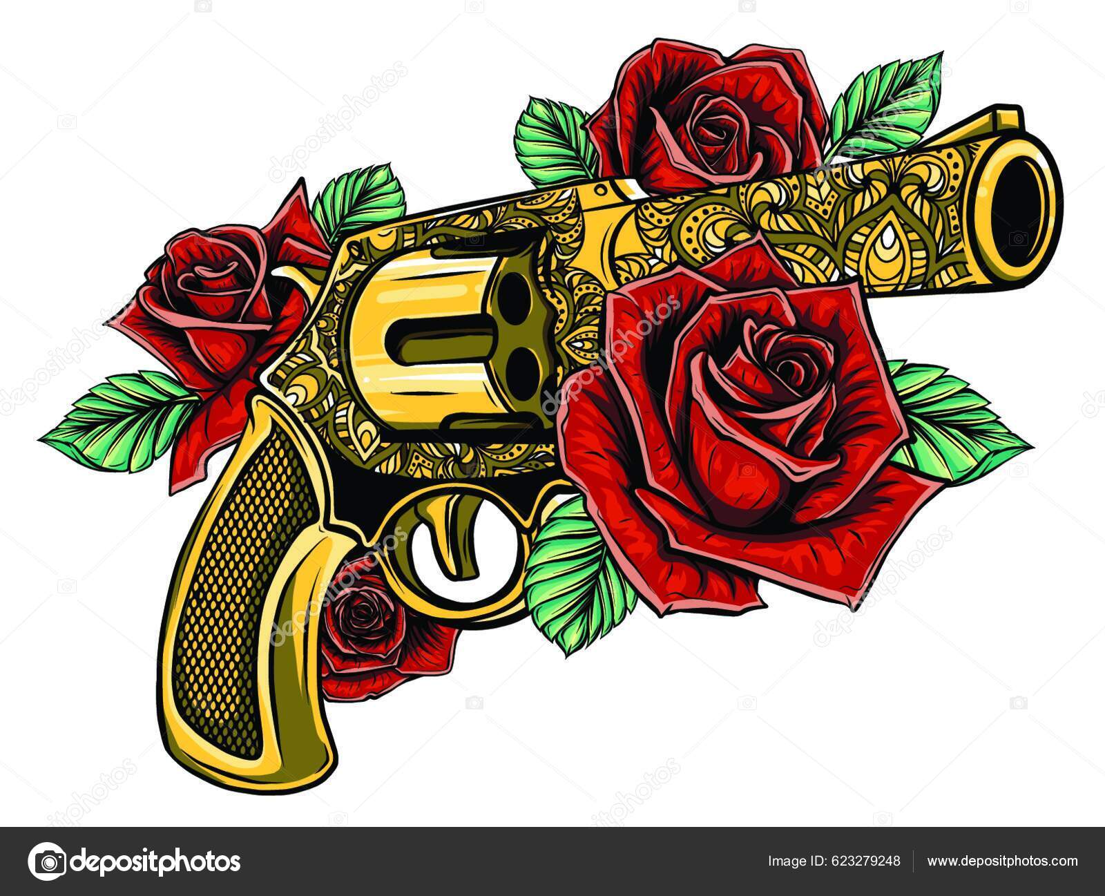 Drawing Gun Colored Roses Stock Vector by ©YAY_Images 623279248