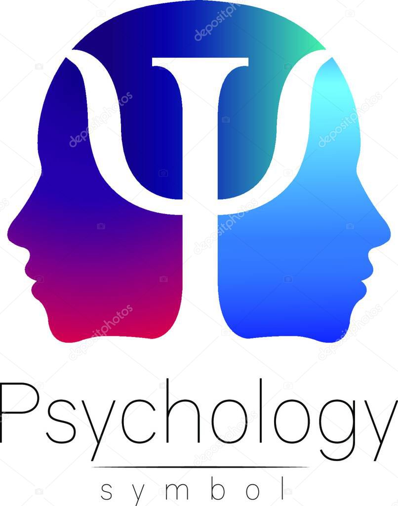 "Signo de cabeza moderno de Psicología. Perfil humano. Letra Psi ...