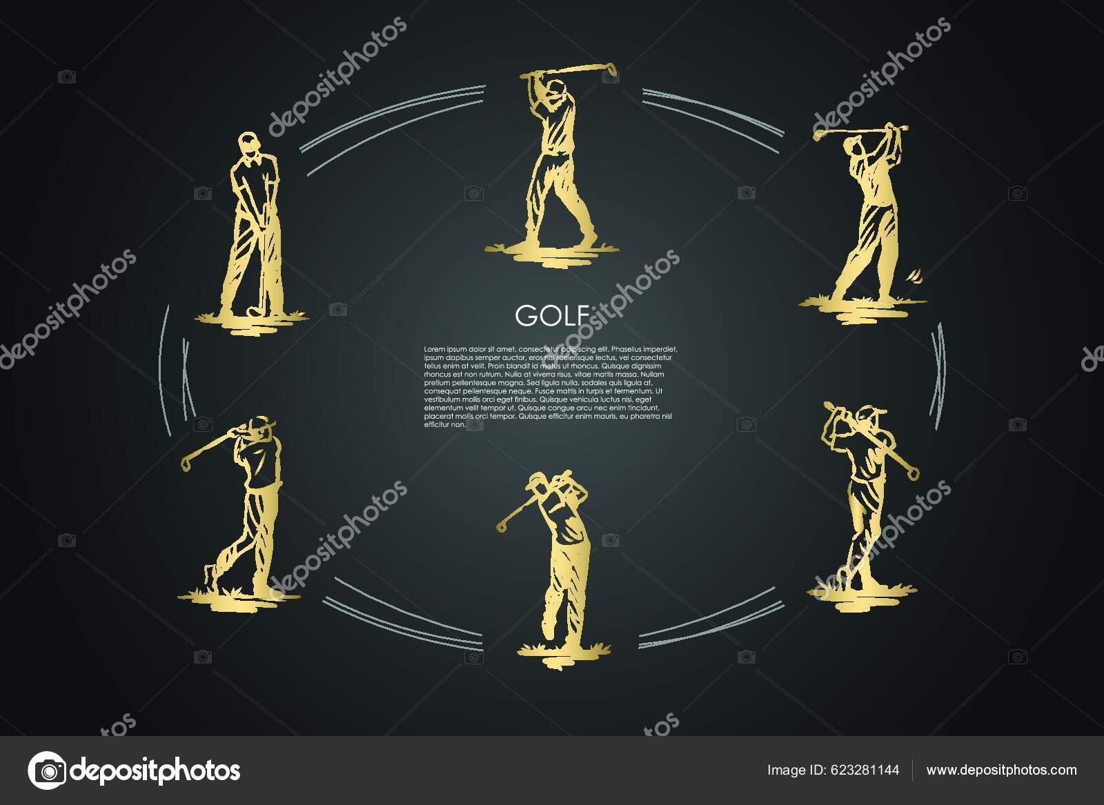 Golf Man Golf Club Different Active Poses Vector Concept Set Stock ...