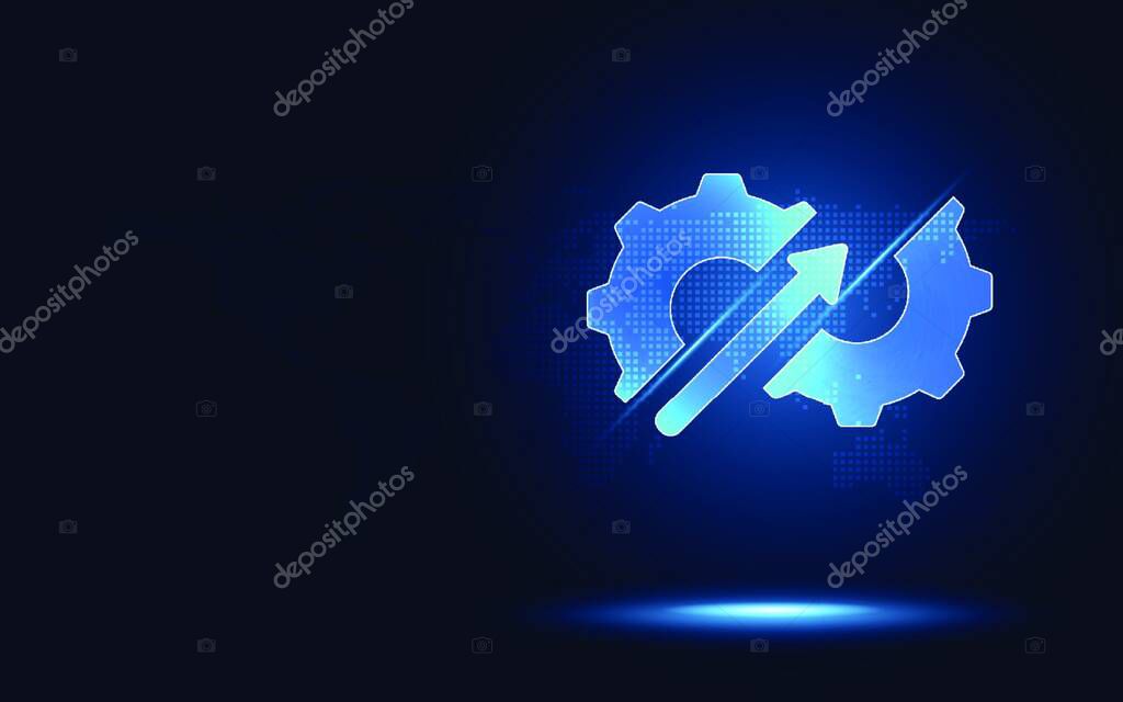 Hyperautomation futuristic blue gear transmission with arrow up ...