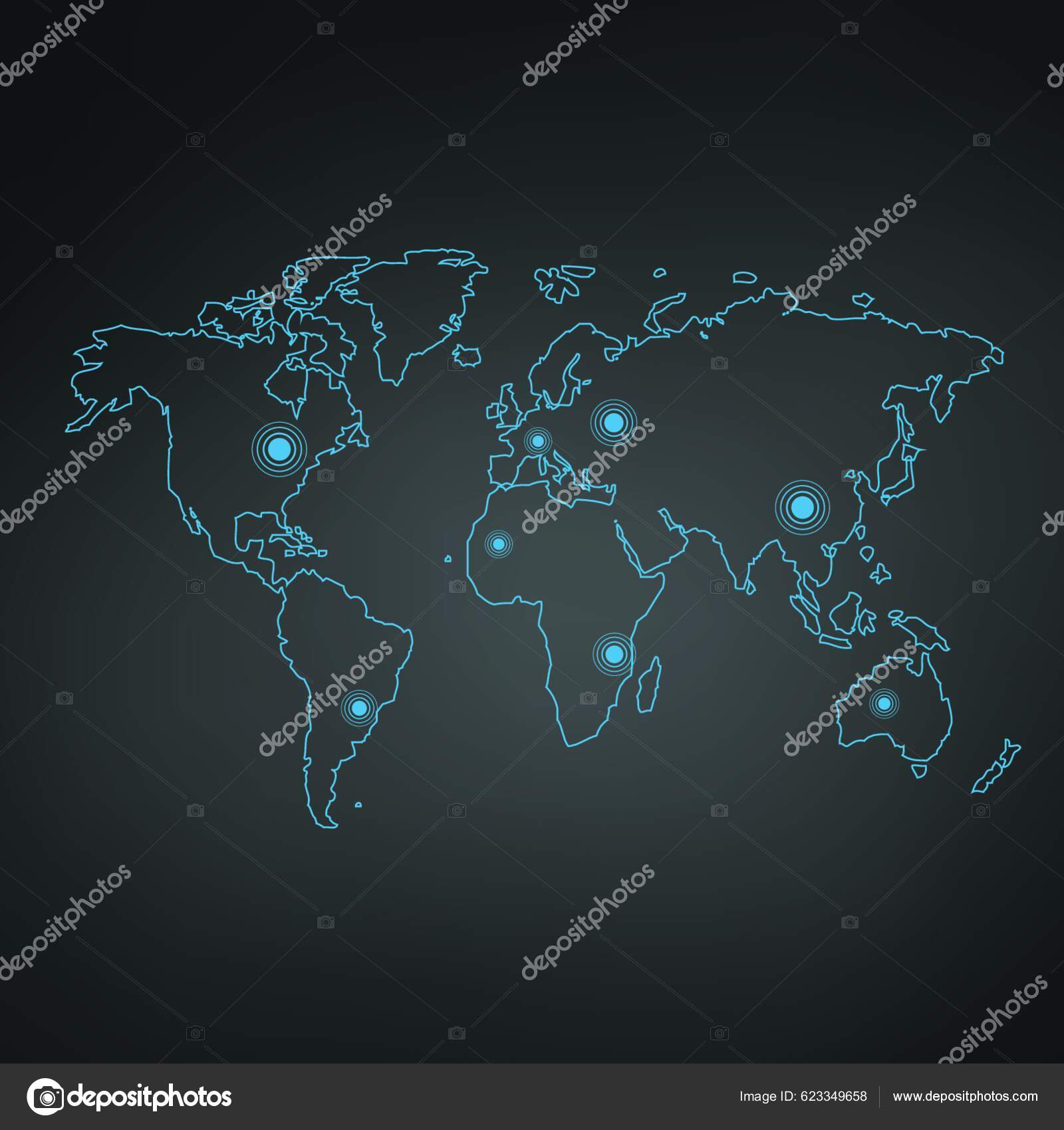 Blue Thin Line World Map Contour Education Infographic Element Stroke ...