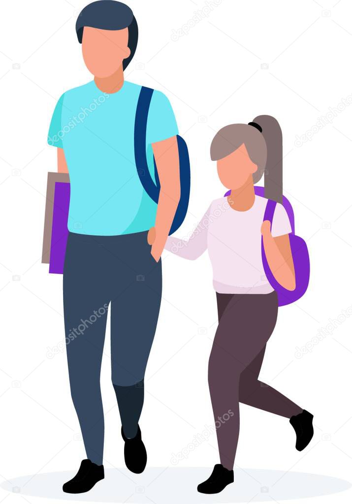 Colegiales, colegiales caminando ilustraci n plana. Hermano mayor con hermana menor cogida de la ...