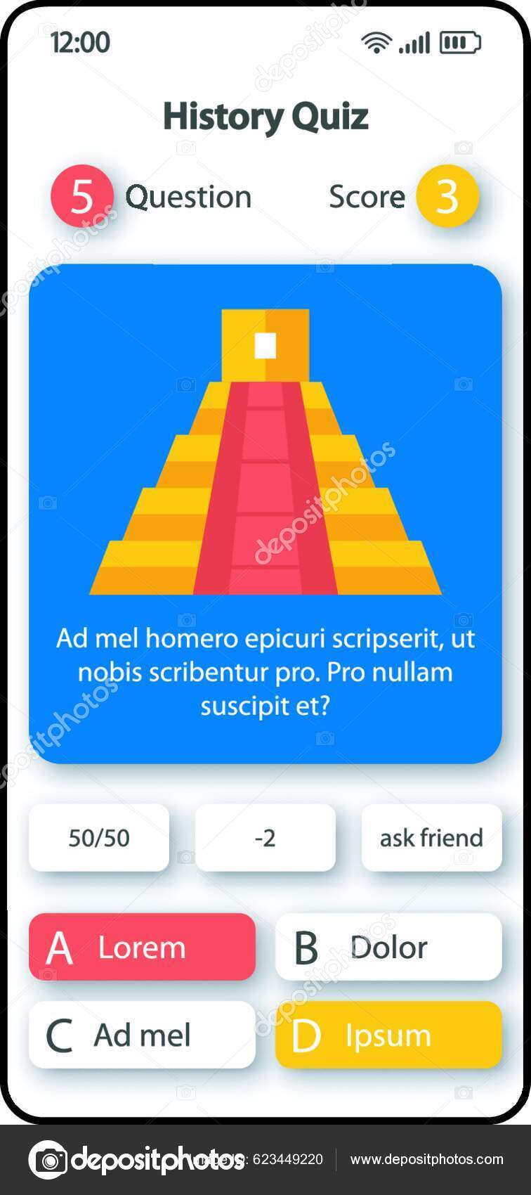 History Quiz Smartphone Interface Vector Template Mobile App Page White ...