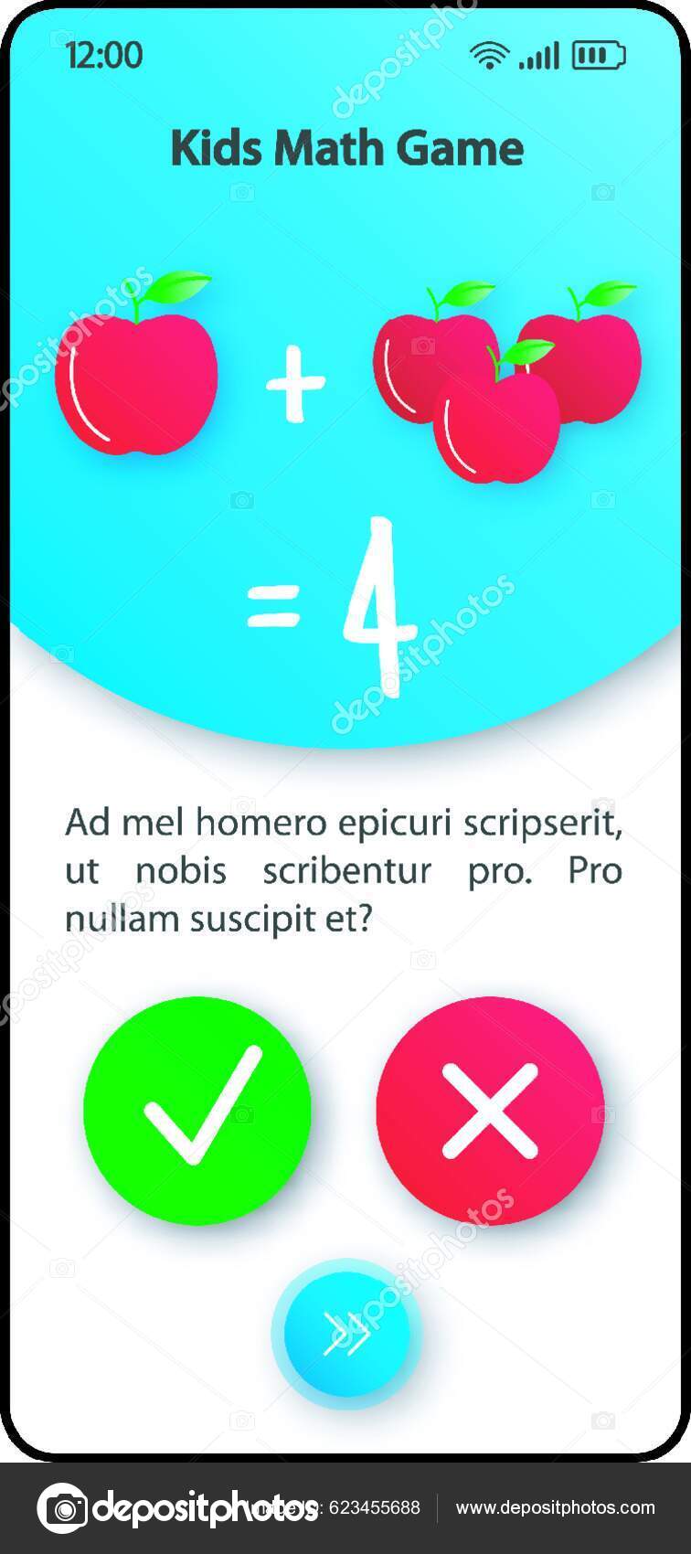 Kids Maths Smartphone Interface Vector Template Mobile App Page White ...