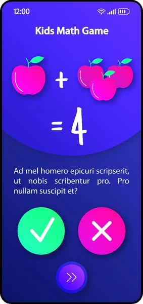 Maths for kids smartphone interface vector template. Mobile app page ...