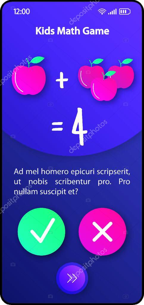 Maths for kids smartphone interface vector template. Mobile app page ...