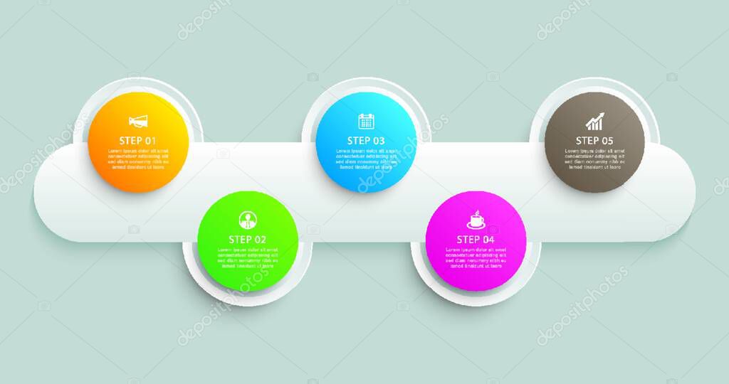 "Infograf as c rculo l nea de tiempo con 5 plantilla de datos. Vector ilustraci n fondo ...