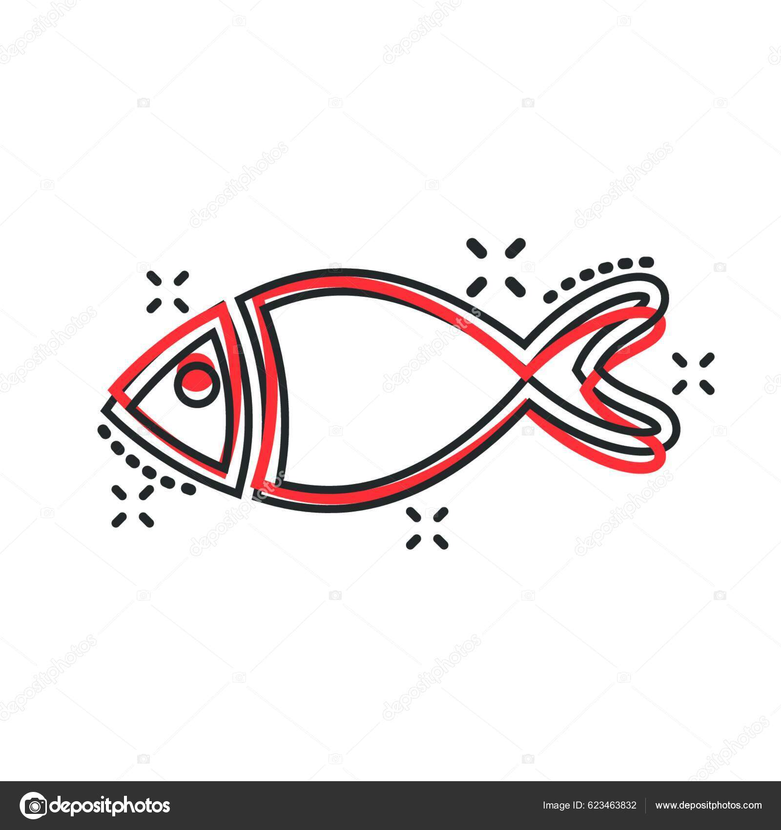 Fish Sign Icon Comic Style Goldfish Vector Cartoon Illustration White ...