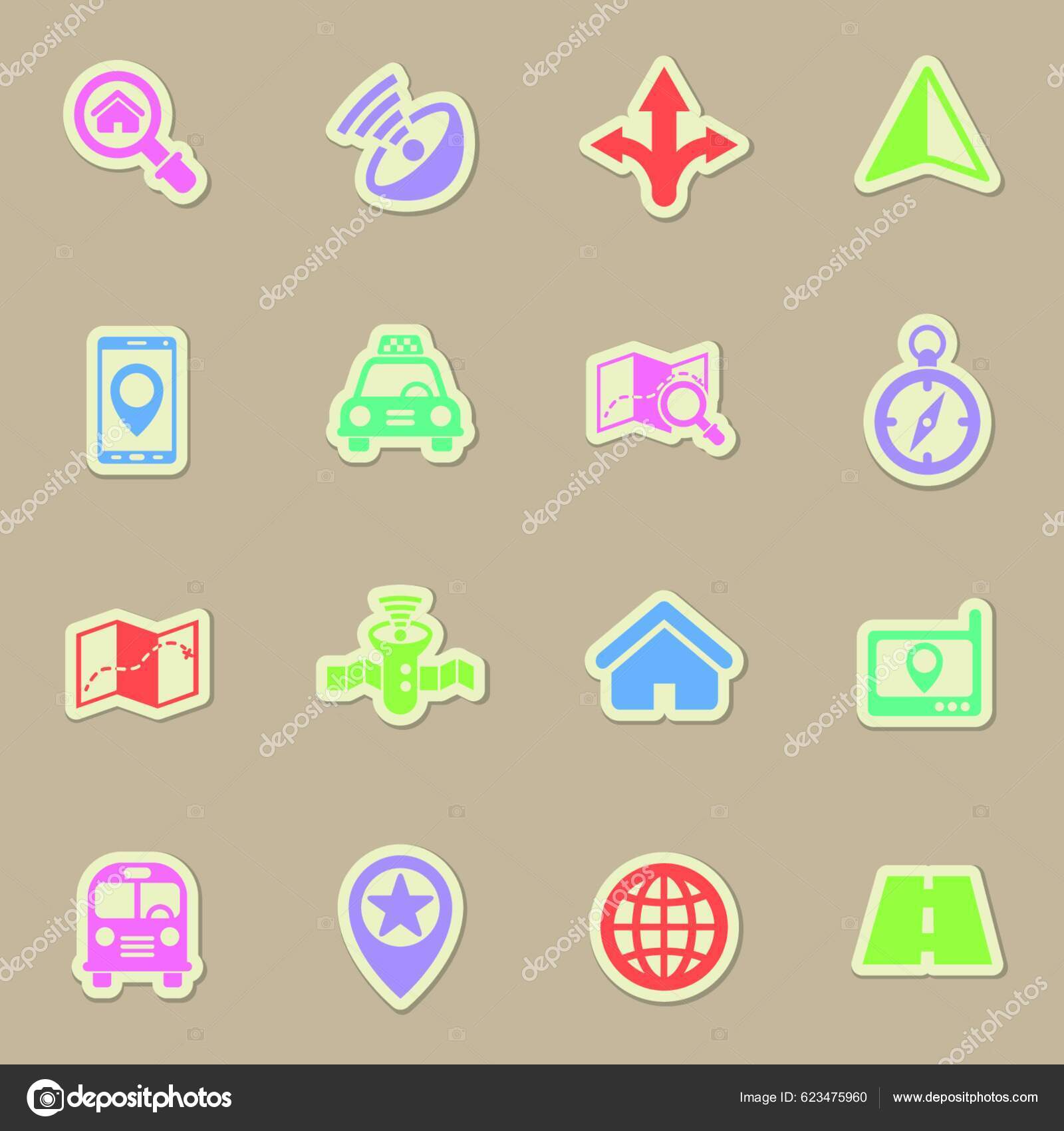 Navigation Color Vector Icons Paper Stickers Stock Vector by ©YAY ...