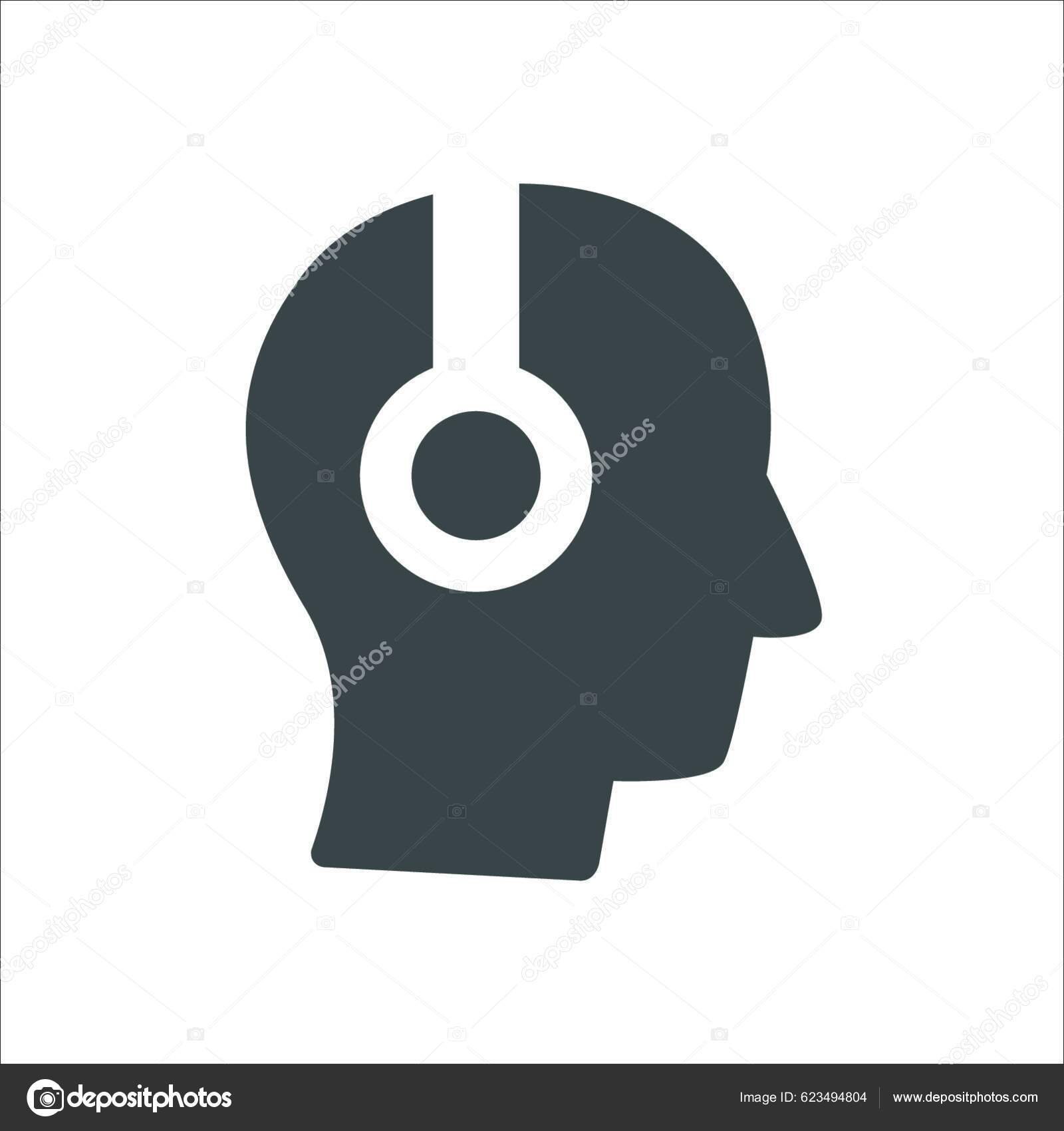 Human Head Headphones Vector Icon Isolated White Background Man ...