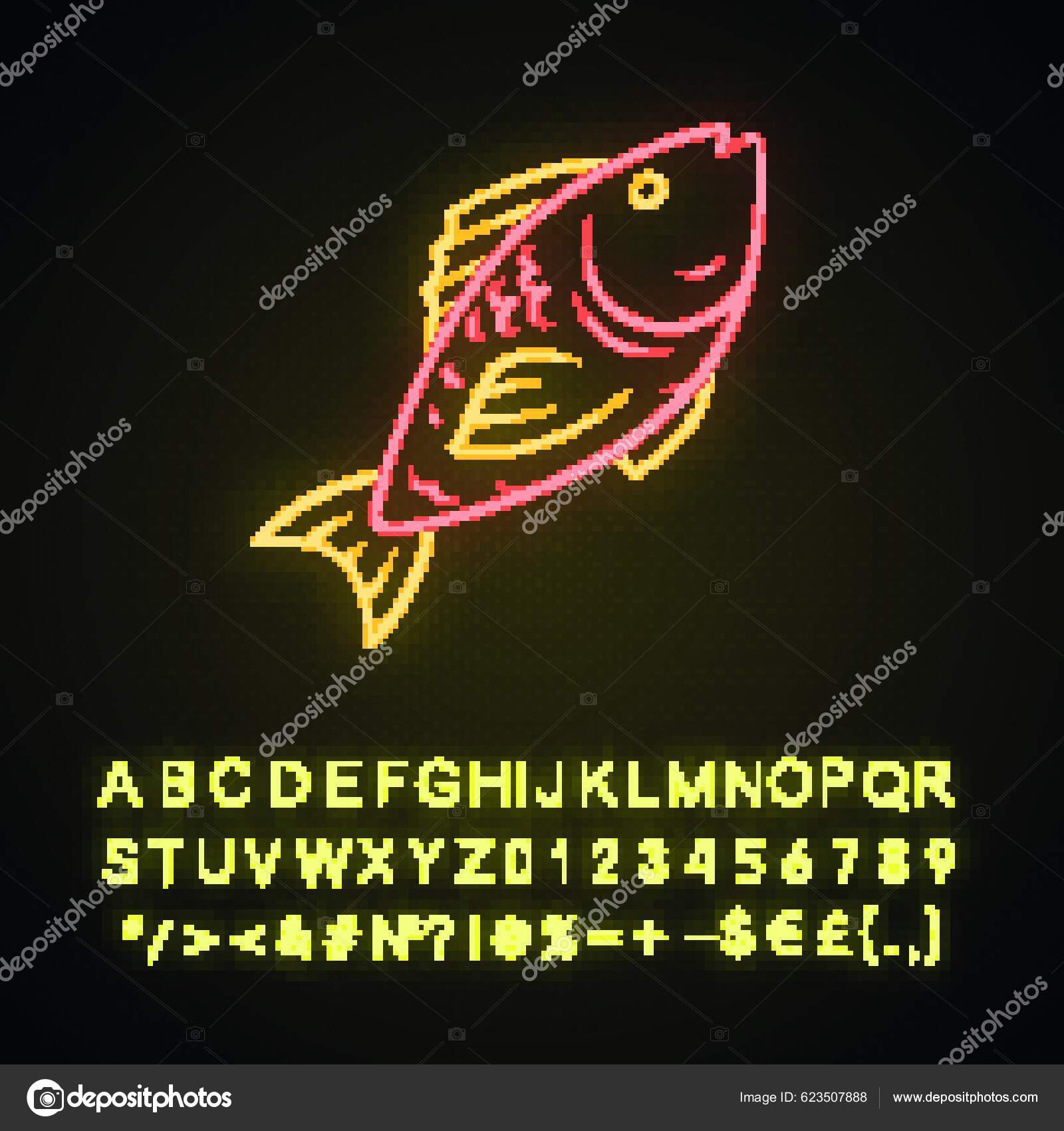 Fish Neon Light Icon Cafe Restaurant Menu Fish Species Underwater Stock ...