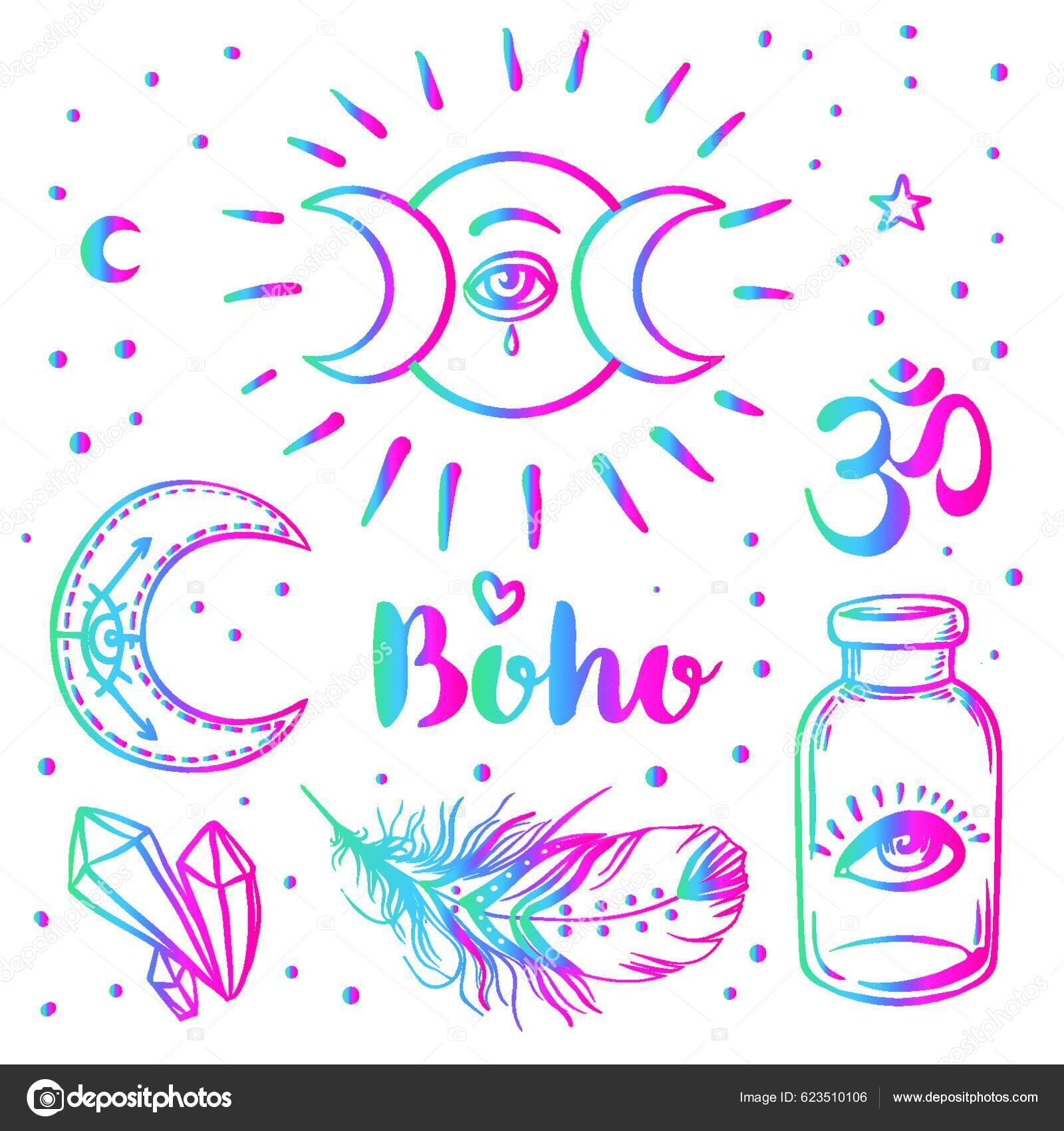 Set Ornamental Boho Style Elements Vector Illustration Tattoo Template ...