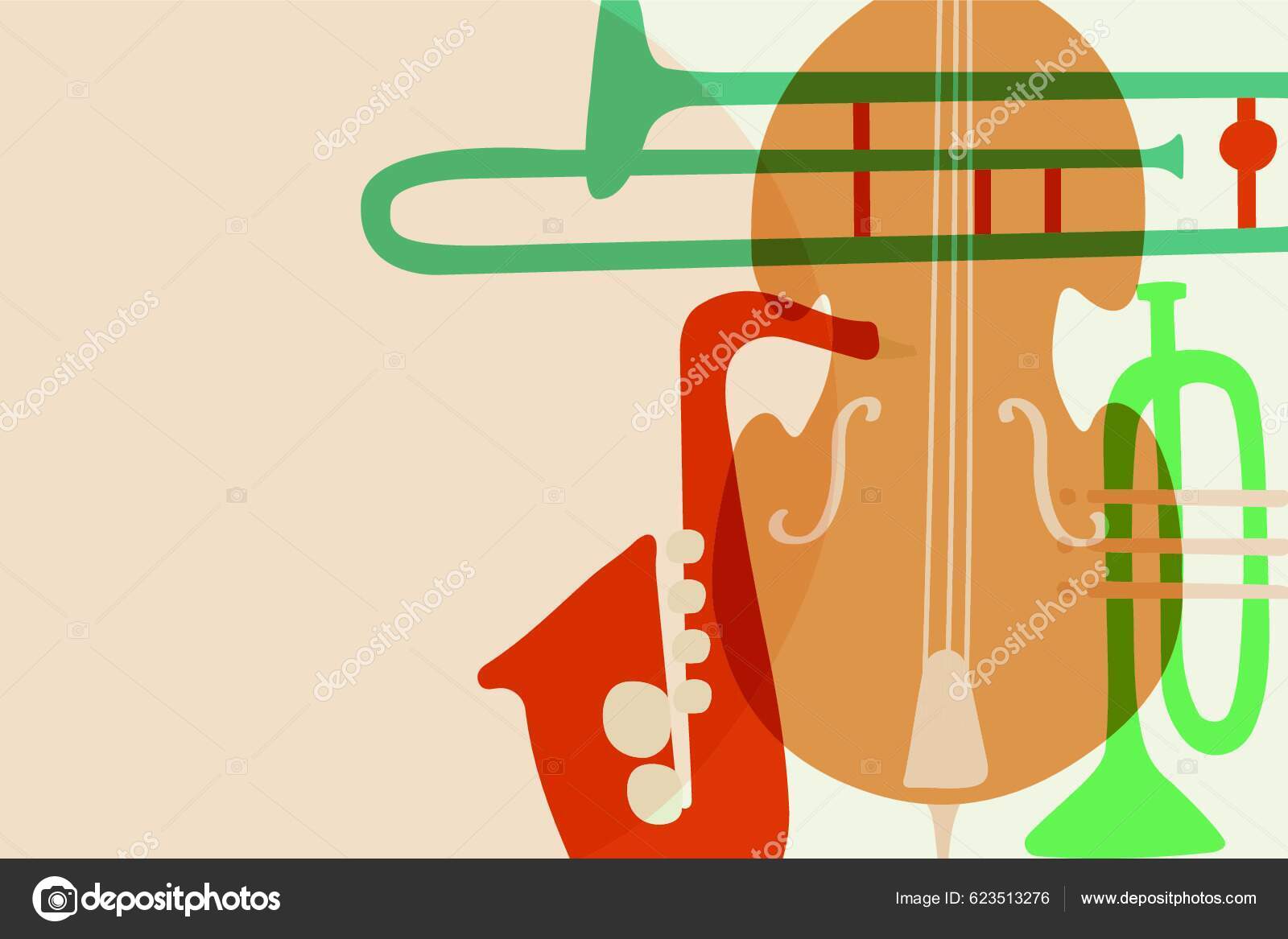 Orange Retro Background Music Border Classical Instruments Vector Stock ...
