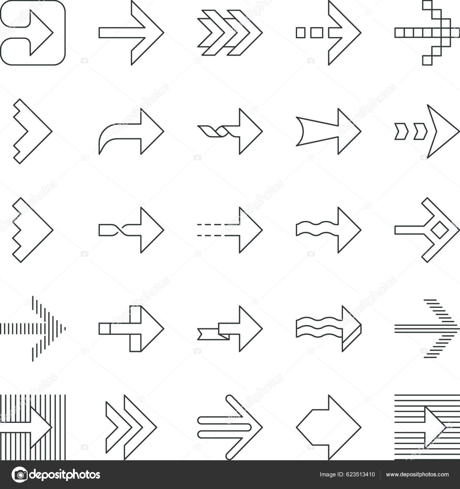 Arrow Types Linear Icons Set Wavy Notched Striped Double Arrowheads ...