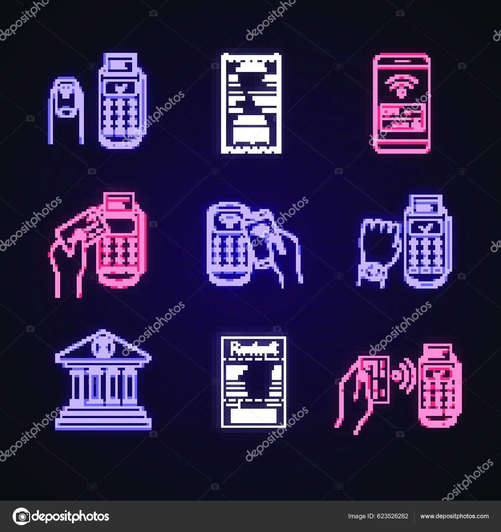 Nfc Payment Neon Light Icons Set Stock Vector by ©YAY_Images 623526282