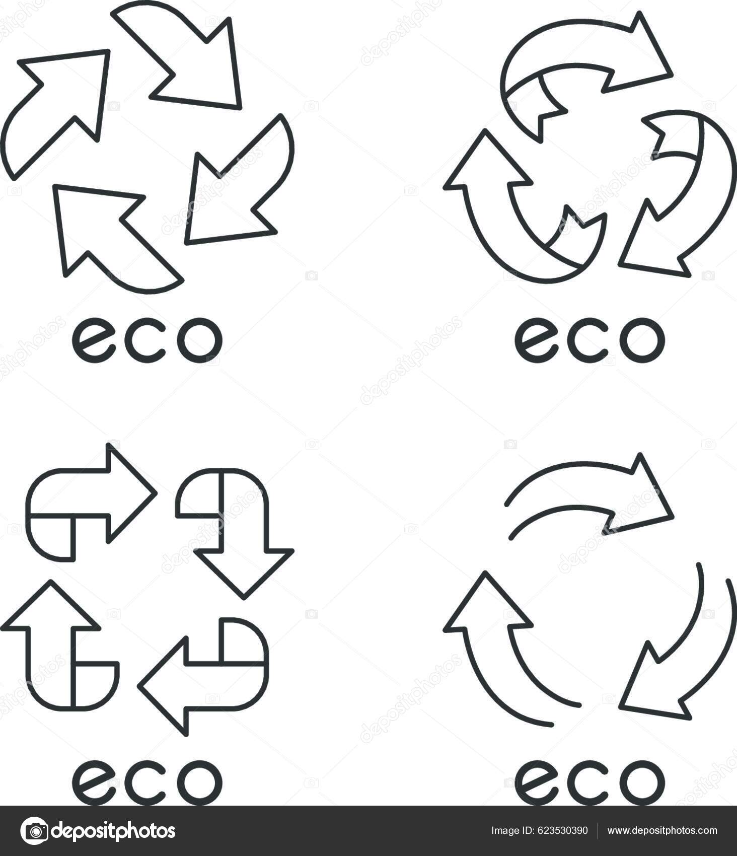 Eco Labels Linear Icons Set Arrows Signs Recycle Symbols Alternative ...