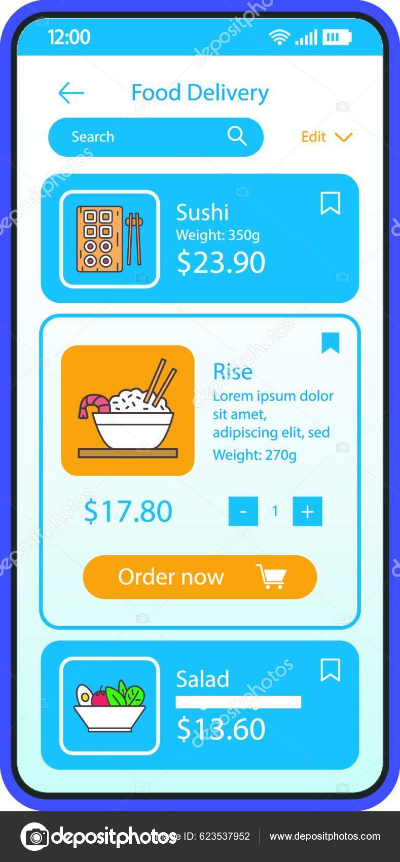 Chinese Food Delivery Smartphone App Interface Vector Template Stock ... Chinese Food Delivery Smartphone App Interface Vector Template Stock ...
