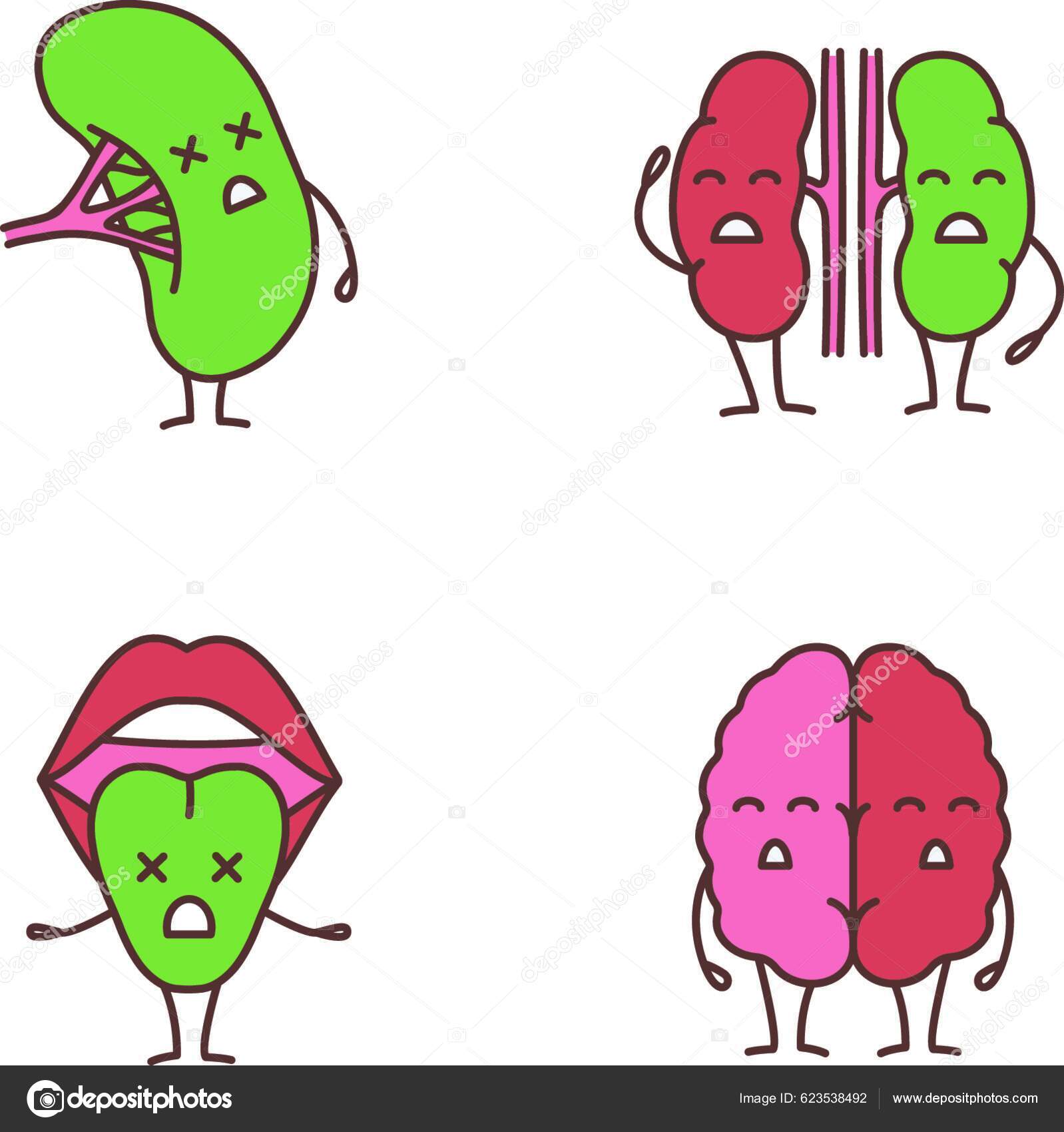 Sad Human Internal Organs Characters Color Icons Set Stock Vector Image ...