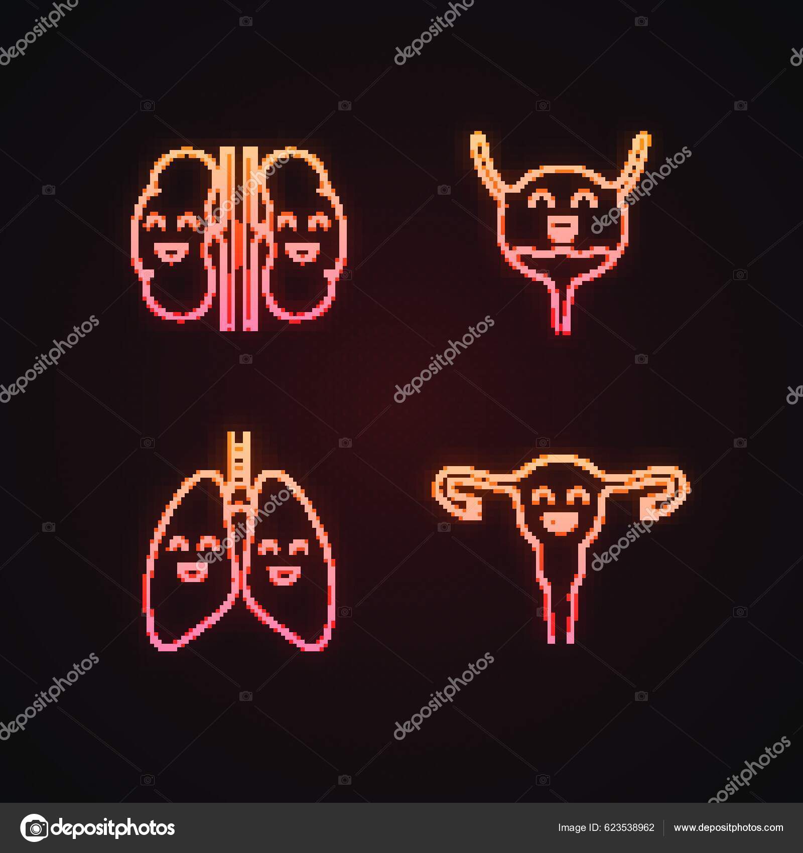 Smiling Human Internal Organs Neon Light Icons Set Stock Vector by ©YAY ...