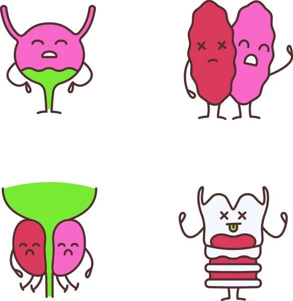 Sad Human Internal Organs Characters Linear Icons Set Stock Vector by ...