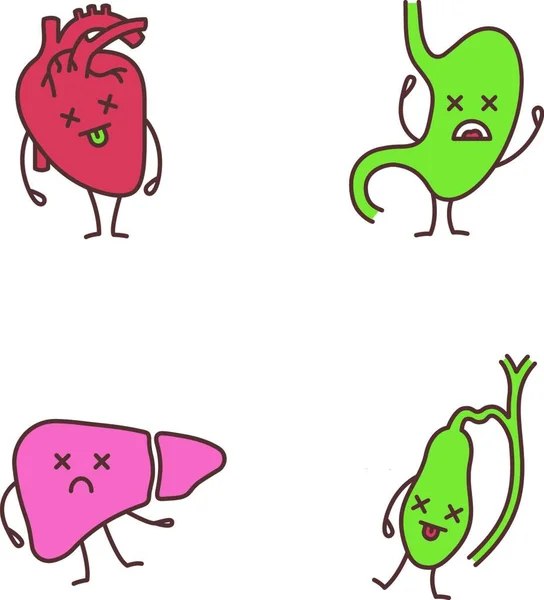 Sad Human Internal Organs Characters Color Icons Set Stock Vector Image ...