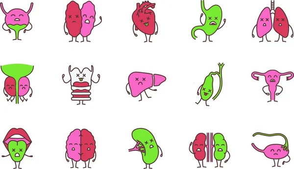 Sad Human Internal Organs Characters Linear Icons Set Stock Vector by ...