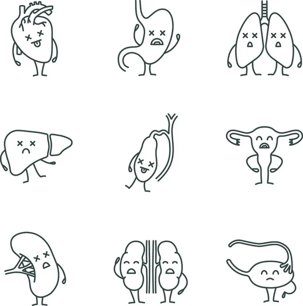 Sad Human Internal Organs Characters Linear Icons Set Stock Vector by ...