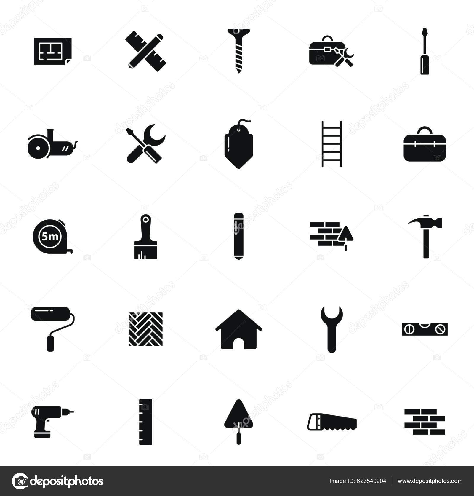 Konstruktion Schwarze Vektorsymbole Isoliert Auf Weißem Hintergrund Bau ...
