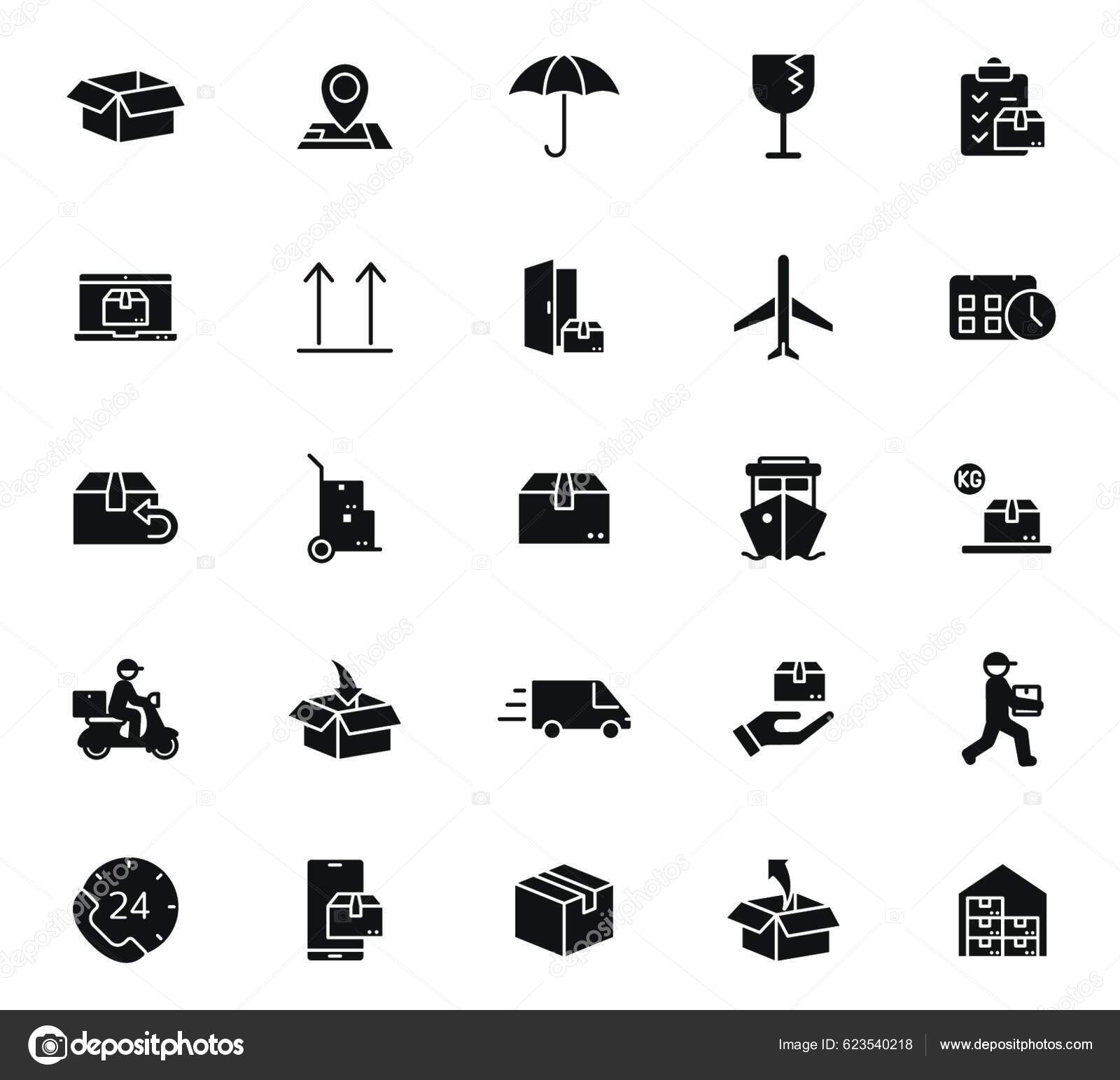 Delivery Black Vector Icons Isolated White Background Delivery Shipping ...