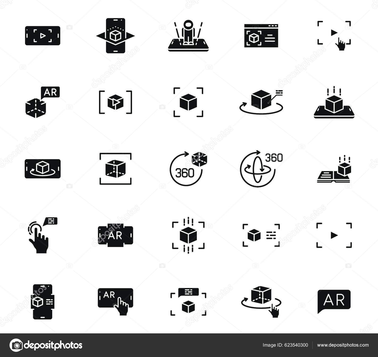 Augmented Reality Schwarze Vektor Symbole Isoliert Auf Weißem ...