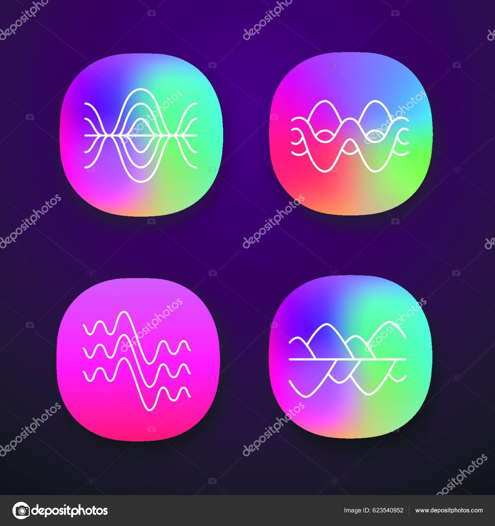 Sound Waves App Icons Set Vibration Noise Amplitude Levels Soundwaves ...