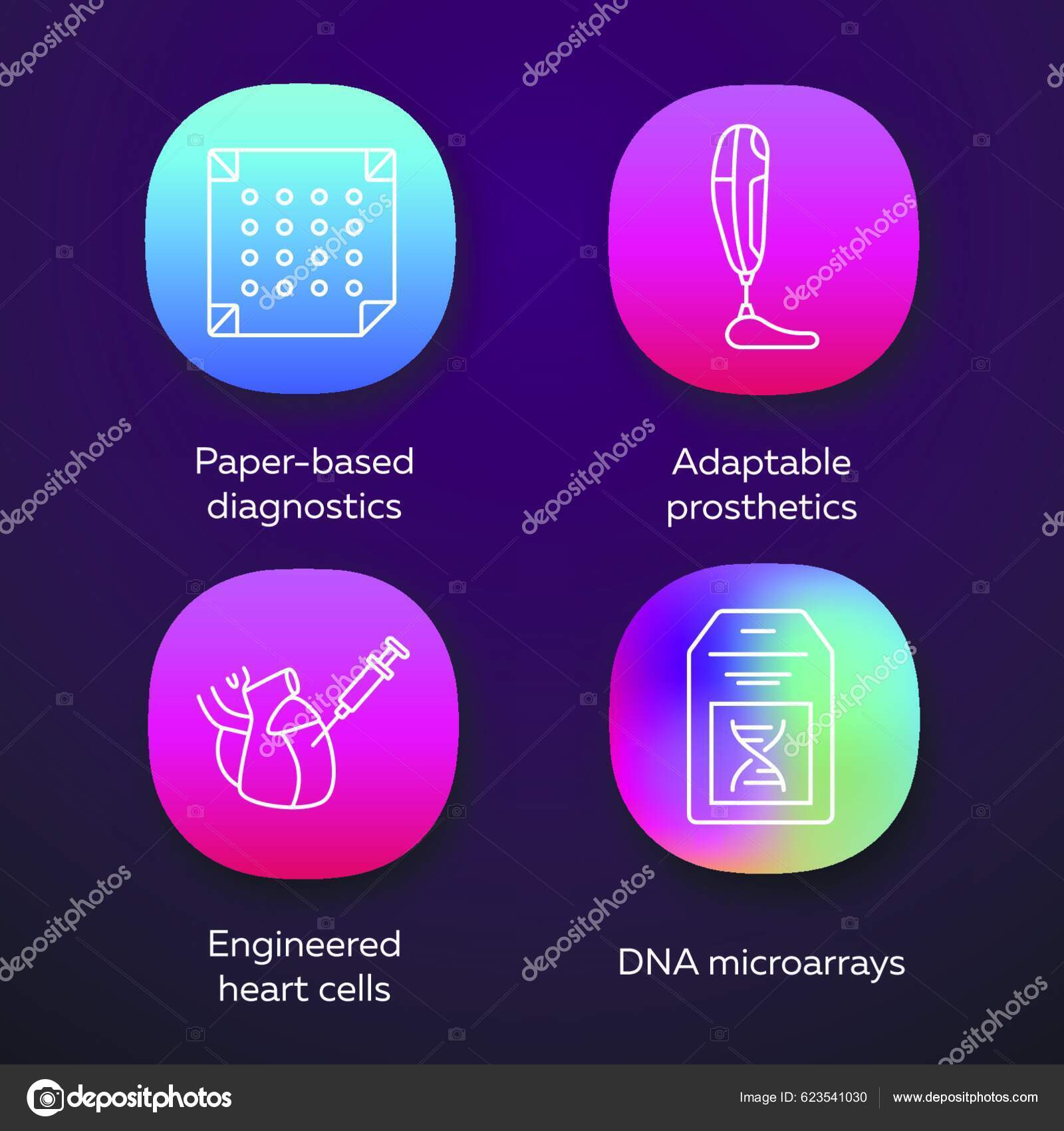 Bioengineering App Icons Set Paper Based Diagnostics Adaptable ...