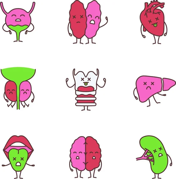 Sad Human Internal Organs Characters Linear Icons Set Stock Vector by ...