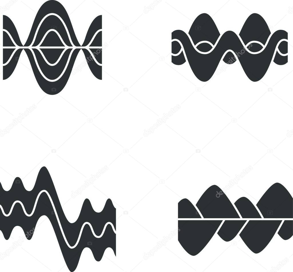 Conjunto de iconos de glifo de ondas sonoras. Símbolos de silueta ...