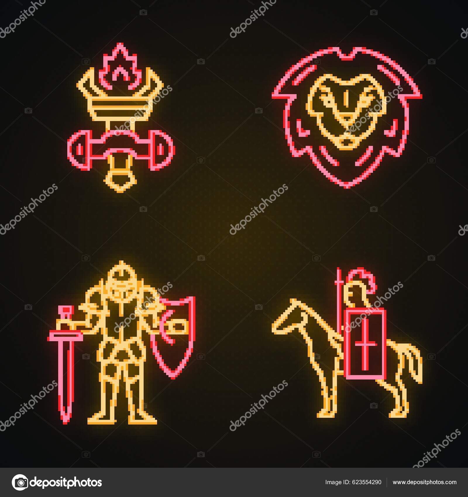 Medieval Neón Luz Iconos Conjunto Vector de stock #623554290 de ©YAY_Images