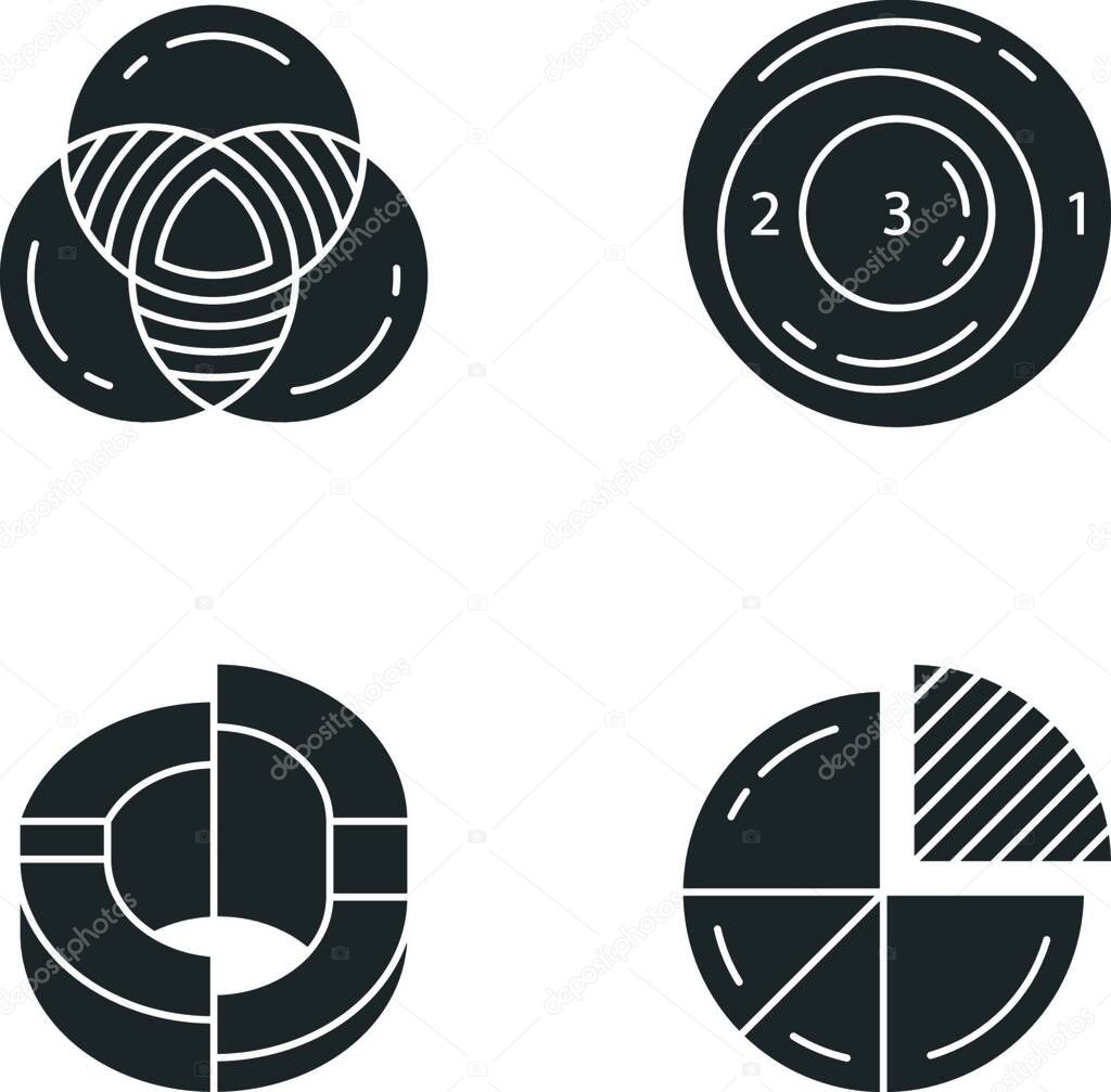Conjunto de iconos de glifo de diagramas. Visualización gráfica de ...