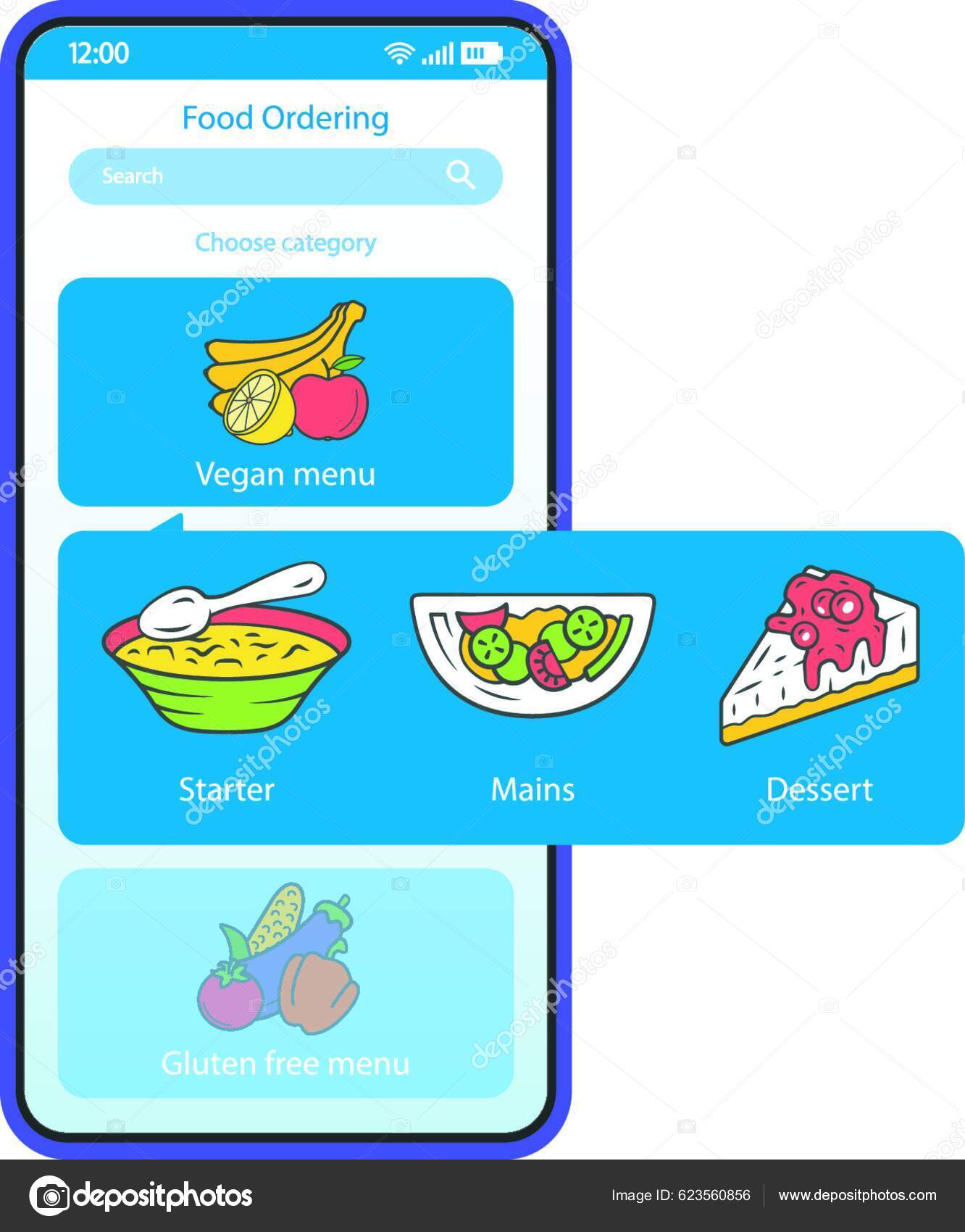 Food Ordering Smartphone Interface Vector Template Mobile App Blue ...