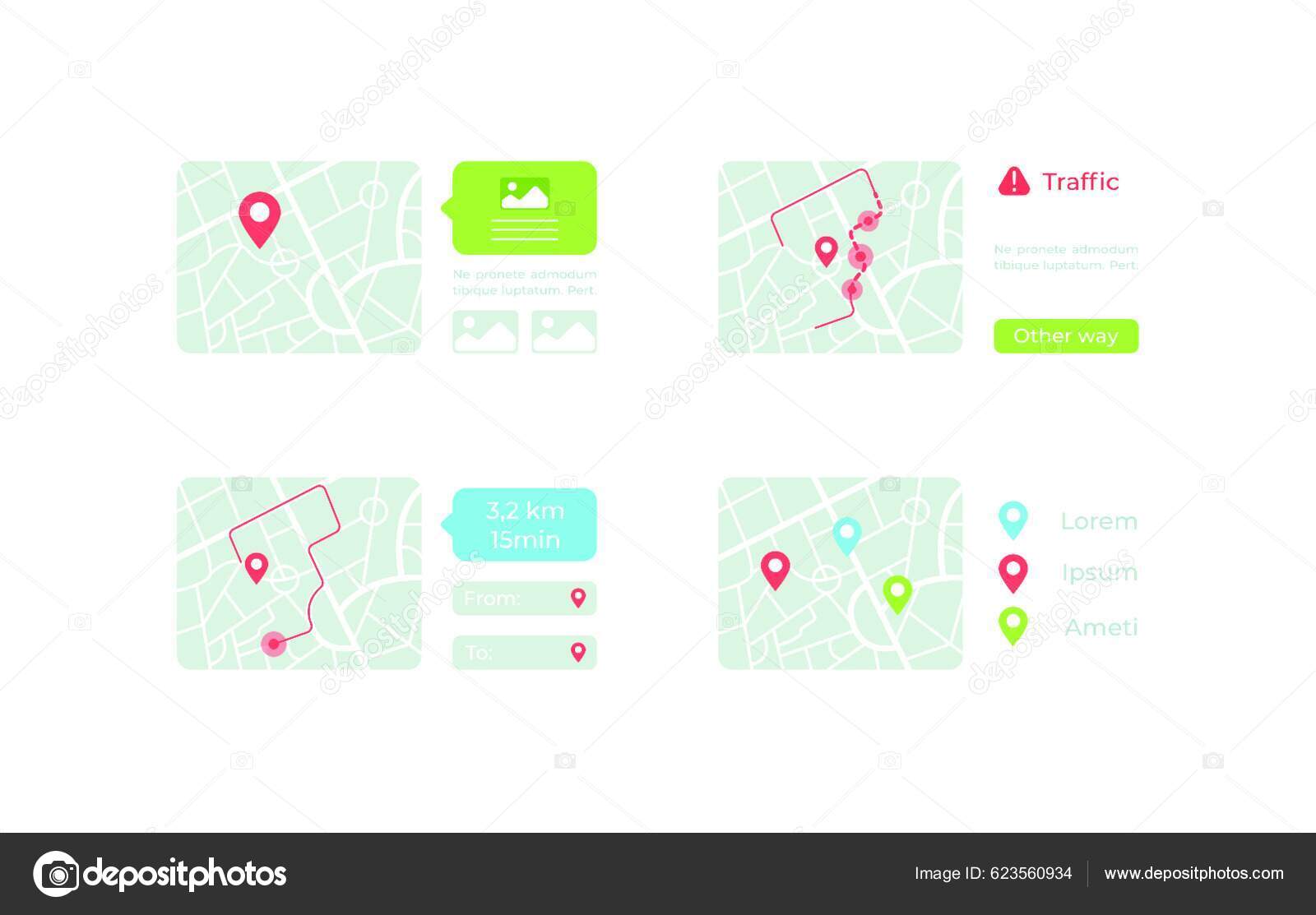 Mapas Con Rutas Kit Elementos Vector de stock por ©YAY_Images 623560934