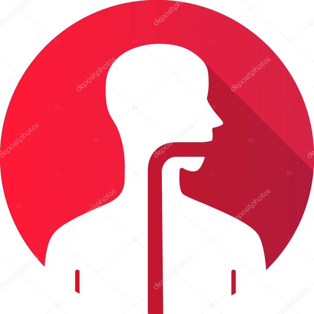 Glifo de sombra largo de diseño plano de garganta saludable icono. Cavidad oral, faringe y ...