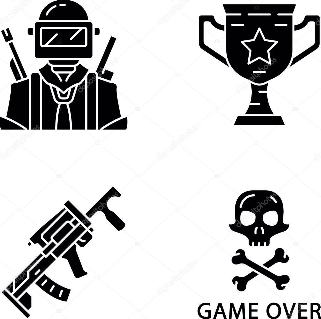 Juego en línea inventario de iconos de glifo conjunto. Esports ...