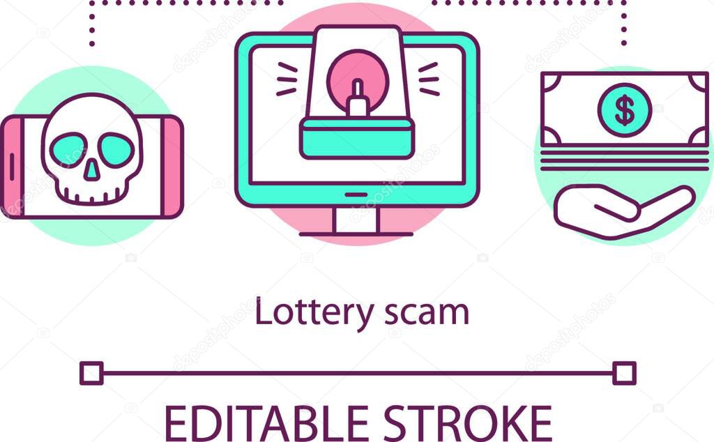 Lotería icono concepto de estafa. Ilustración de línea delgada de ...