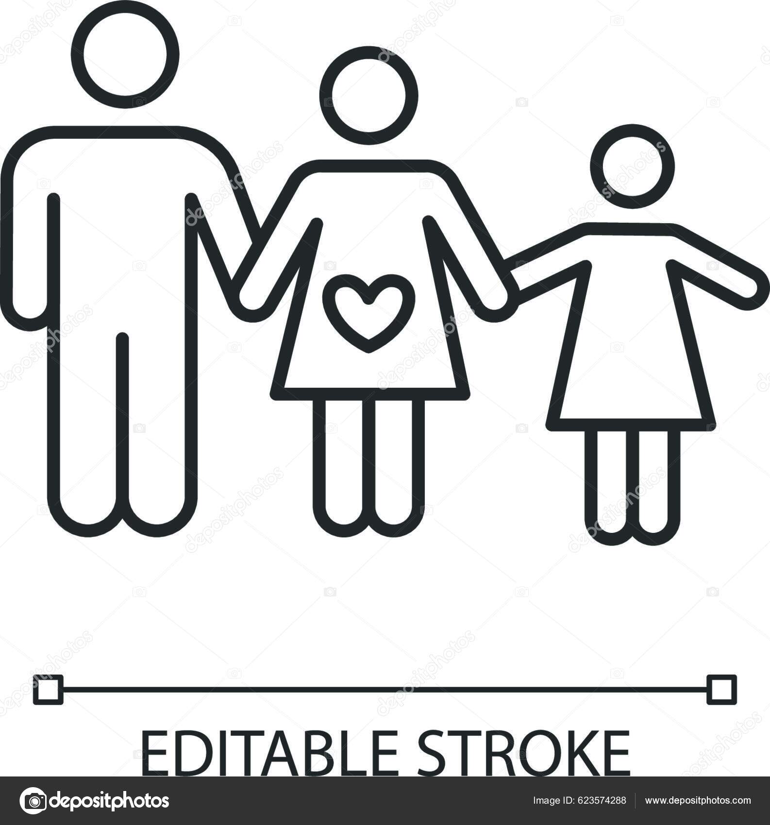 Family Planning Linear Icon Husband Wife Raising Child Mother Father ...