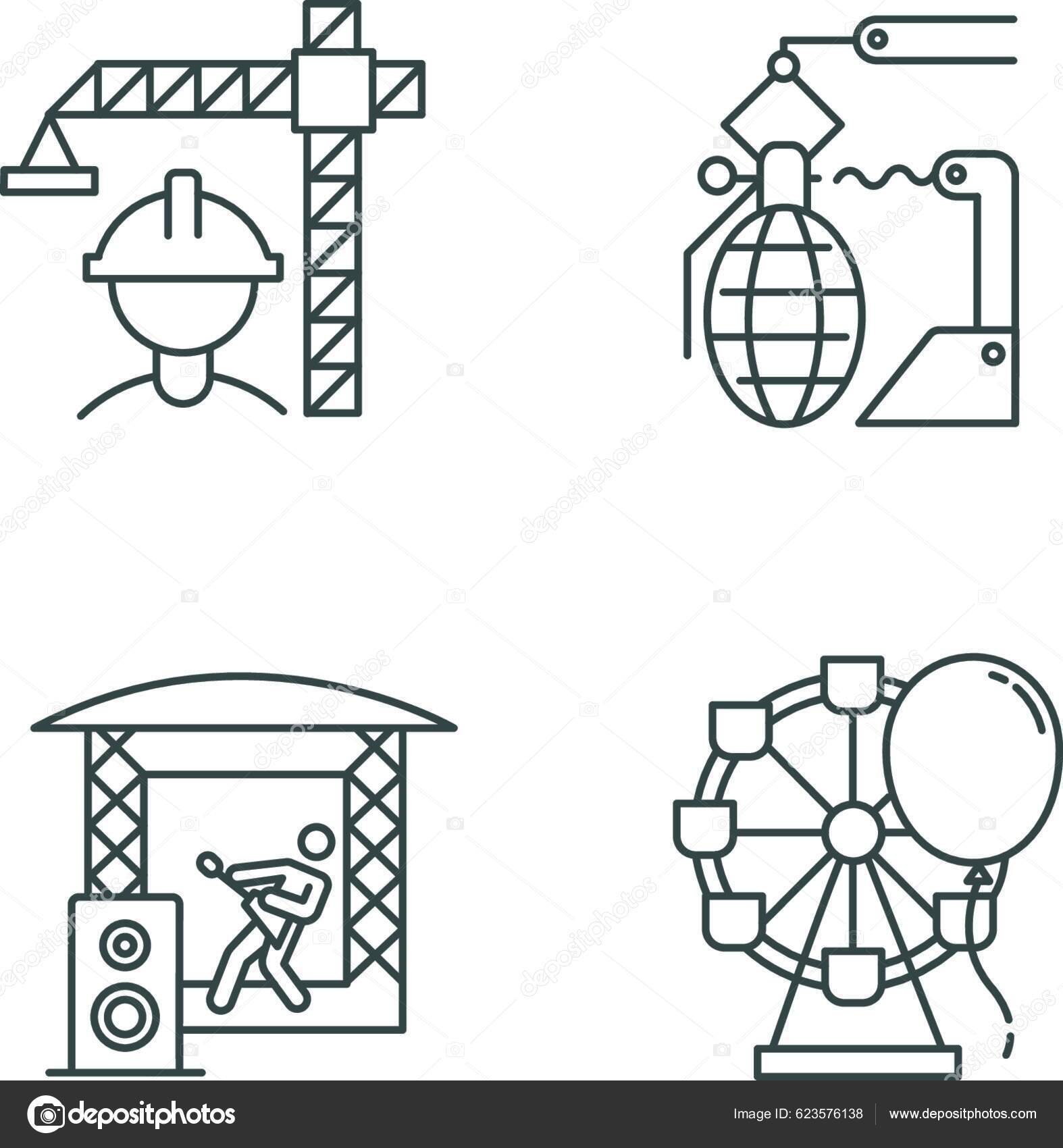 Industry Types Linear Icons Set Construction Arms Music Entertainment ... Industry Types Linear Icons Set Construction Arms Music Entertainment ...